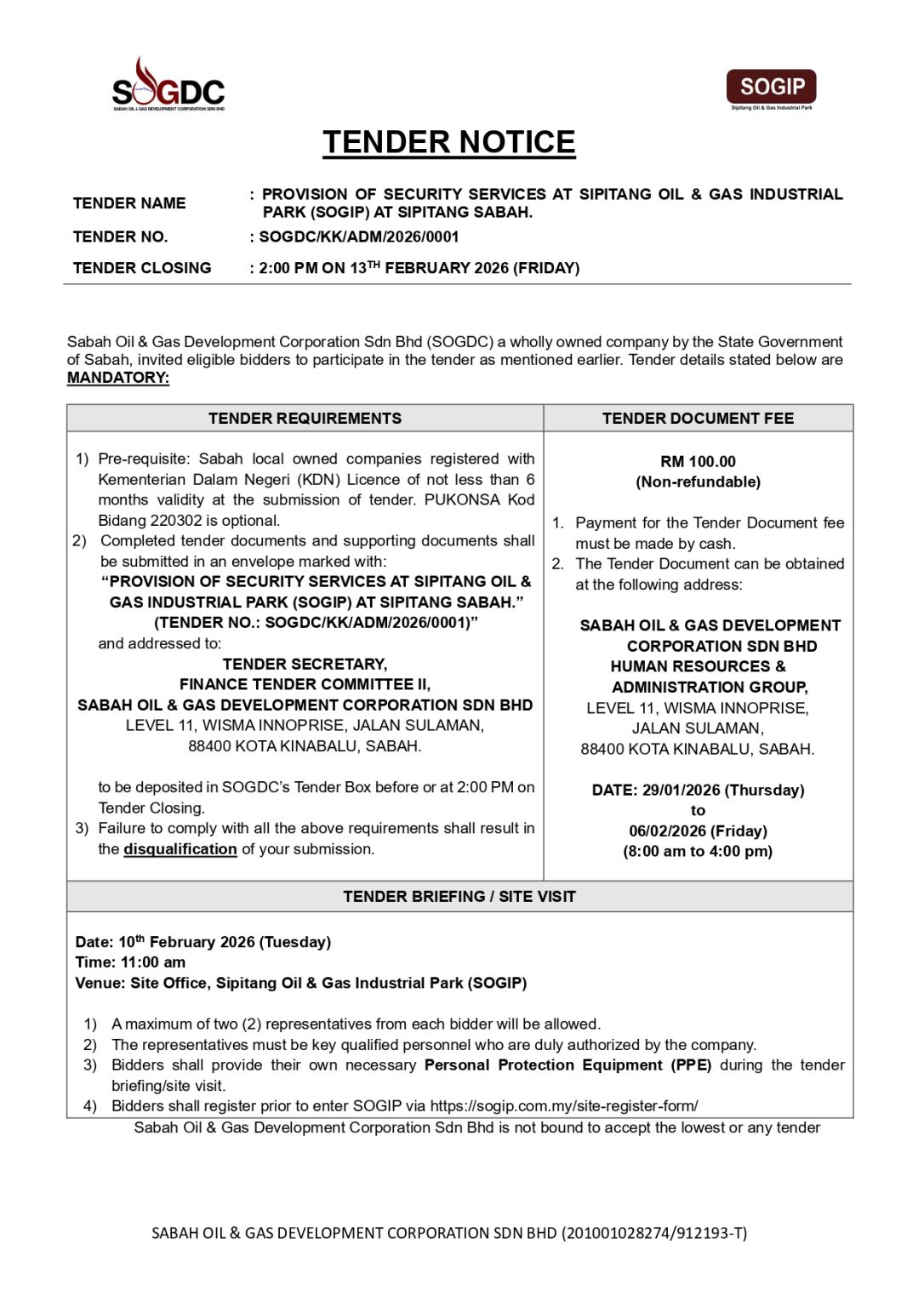 PROVISION OF SECURITY SERVICES AT SIPITANG OIL & GAS INDUSTRIAL PARK ...